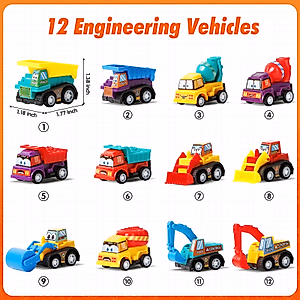 ZenBombs Easter Eggs 12 Plastic Easter Eggs Filled with Pull-Back Engineering Toys Presents for Easter Egg Hunt, Birthday Party for Kids Over 3 Years Old