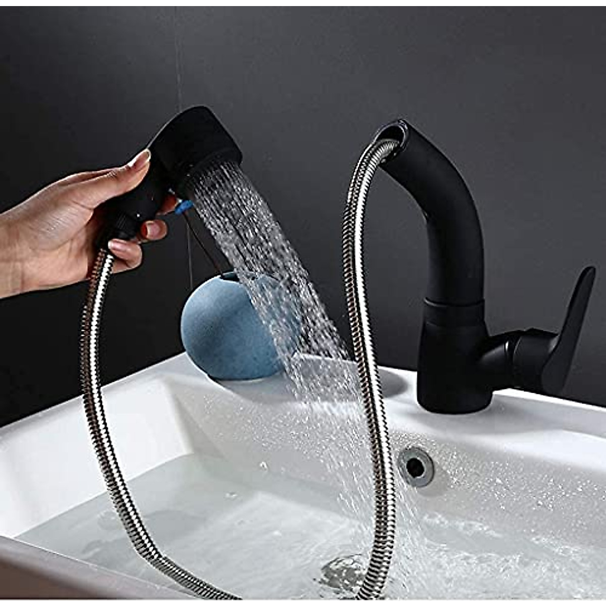 Kitchen Sink Taps Faucet Spiral Spring Kitchen Sink Mixer Tap Low Pressure Basin Mixer Tap with Dish Rinser Matte Black Chrome