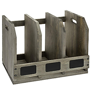 MyGift Vintage Gray Solid Wood Office Desktop Document Organizer, Desk File Folder and Binder Rack with 3-Compartments and Chalkboard Labels