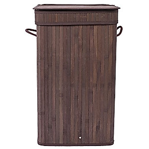 BirdRock Home Square Laundry Hamper with Lid and Cloth Liner - Bamboo - Espresso - Easily Transport Laundry Basket - Collapsible Hamper - String Handles