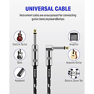 Donner Guitar Cable 10 ft, Electric Instrument Cable Bass Amp Cord for Electric Guitar Bass Amplifier Audio, 1/4" Right Angle to Straight, Black White