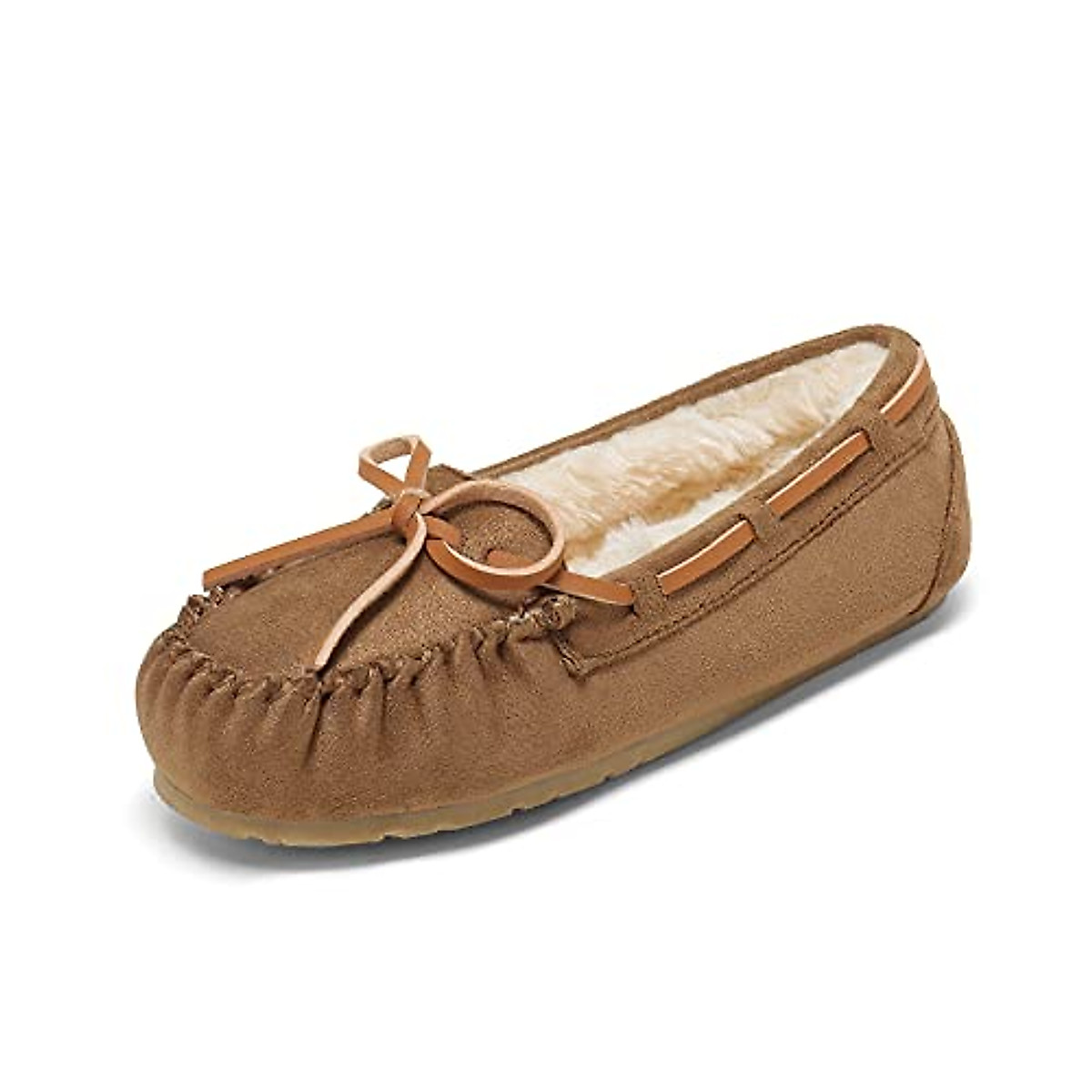 DREAM PAIRS Boys Girls KSL211 Slippers Faux Fur Indoor Outdoor Moccasin Kids House Shoes Size 3 Chesnut