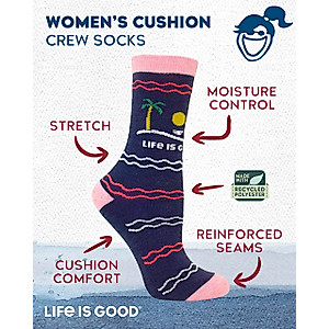 Life is Good Women's Socks - Novelty Crew Cut Socks (3 Pack), Size Shoe Size: 4-10, Navy