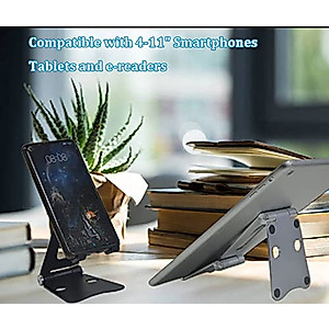 PJYU Foldable Cell Phone Stand, Adjustable Phone Stand Aluminum Alloy Mobile Phone Holder Compatible with All Phones, Tablets and E-Reader Under 11"