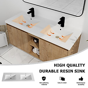 48" Wall Mounted Bathroom Vanity with Double Sink, Floating Bathroom Sink Cabinet with 2 Soft Closing Doors Modern Bathroom Vanity Set with Open Shelves Modern Bathroom Cabinet Set