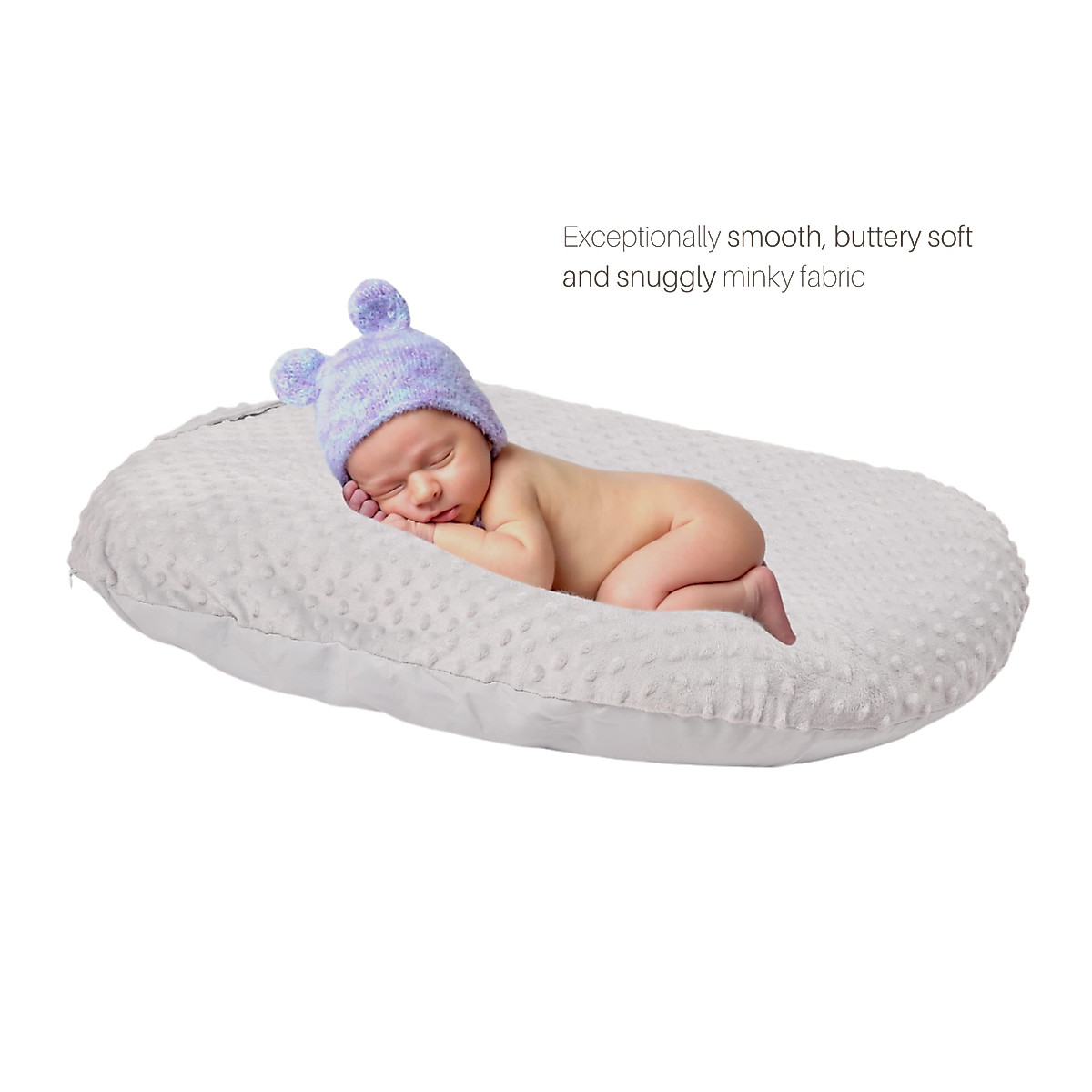 Mila Millie Water Resistant Removable Cover for Newborn Lounger | Minky Sensory Touch Slipcover for Baby Floor Seat | Premium Quality Soft Wipeable Fabric | Hypoallergenic (Fog)