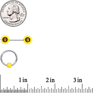 Body Candy Womens 4Pc 14G Nipplering Piercing Steel UV Ball Sunflower BCR Barbell Nipple Ring Set 9/16" 1/2"