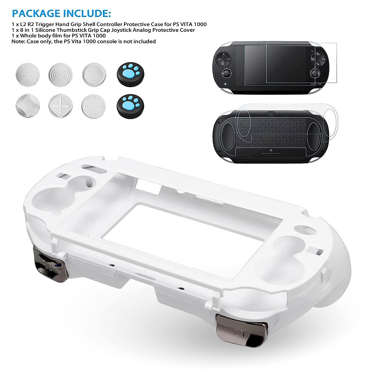CHENLAN L2 R2 Trigger Hand Grip Shell Controller Protective Case for Playstation PS Vita 1000 （White）