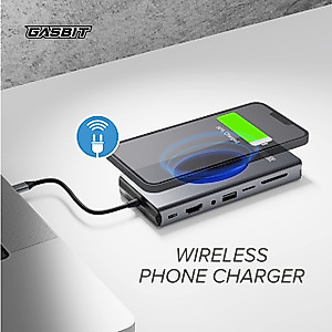 Docking Station USB-C Dual Monitor 15 in 1 for MacBook Pro/Air/Dell/Lenovo/HP. with Wireless Phone Charger. Dongle to 4K HDMI. VGA, SD/Micro SD Card Reader. Ethernet. 1 USB-C-PD. Audio Jack.