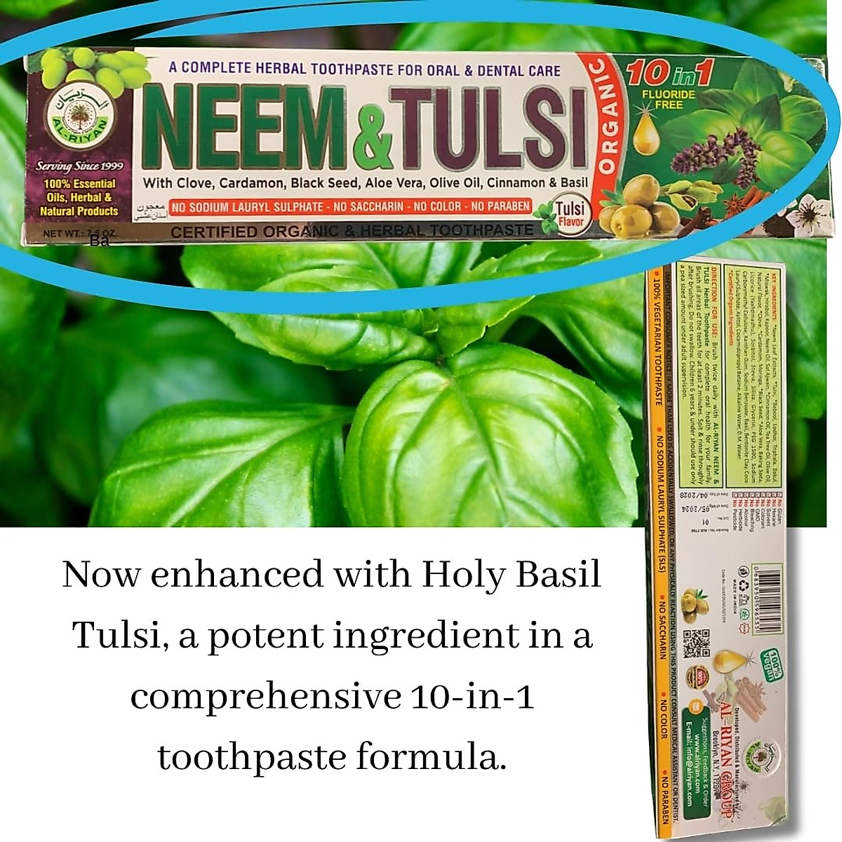 Pack of 4 - Organic Neem 10 in 1 Fluoride Free Toothpaste - Neem, Clove, Black Seed, Cardamon, Aloe Vera, Tea Tree Oil, Miswak, Clove - Herbal Blend - 7.05 oz