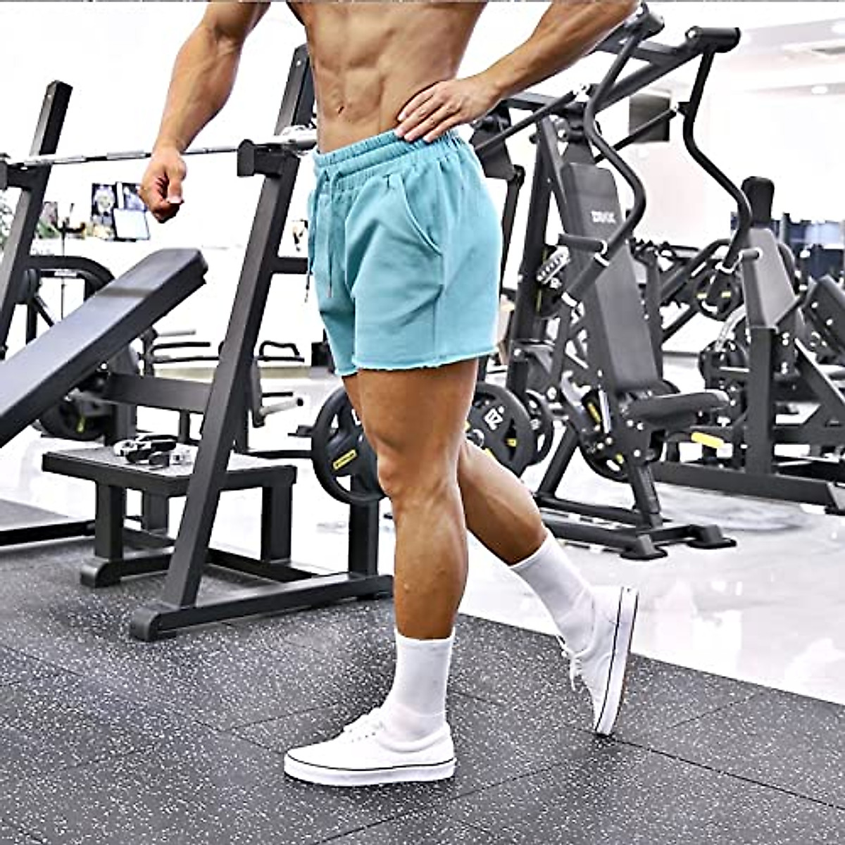 MECH-ENG Men's 5" Running Athletic Shorts,Lightweight Cotton Shorts,Workout Gym Bodybuilding Shorts(Blue Small)