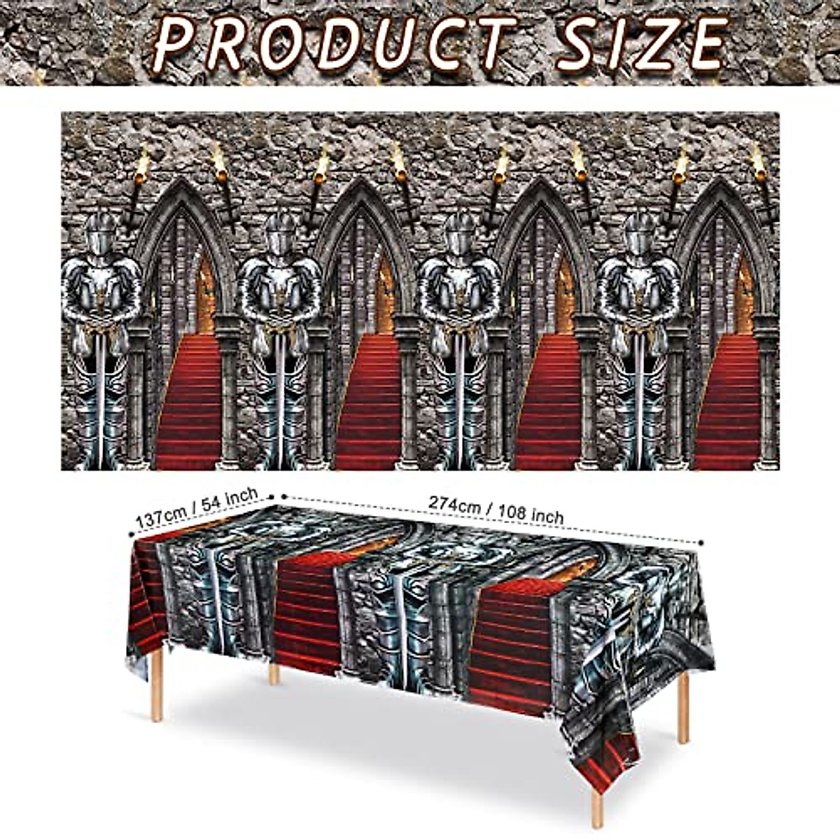 Medieval Knight Party Photography Background Medieval Theme Plastic Backdrop Halloween Knight Castle Entrance Background Photo Prop Tablecloths for Halloween Birthday Party Decor, 108 x 54 Inch