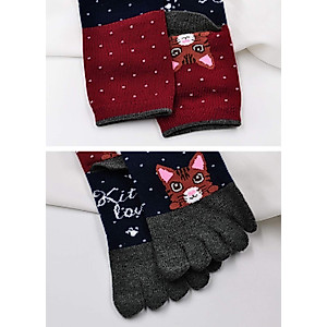 ZAKASA Womens Funny Toe Sock Cotton Five Finger Running Ankle Novelty Socks (Animal cat, US shoe 6-9)
