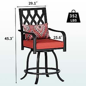 YITAHOME Metal Outdoor Bar Stools Set of 2, Heavy Duty Patio Bar Stools w/Max Bearing 352 Lbs, E-Coated Outdoor Swivel Bar Stools w/Cushion & Pillow for All Weather Patio Deck Poolside, Black