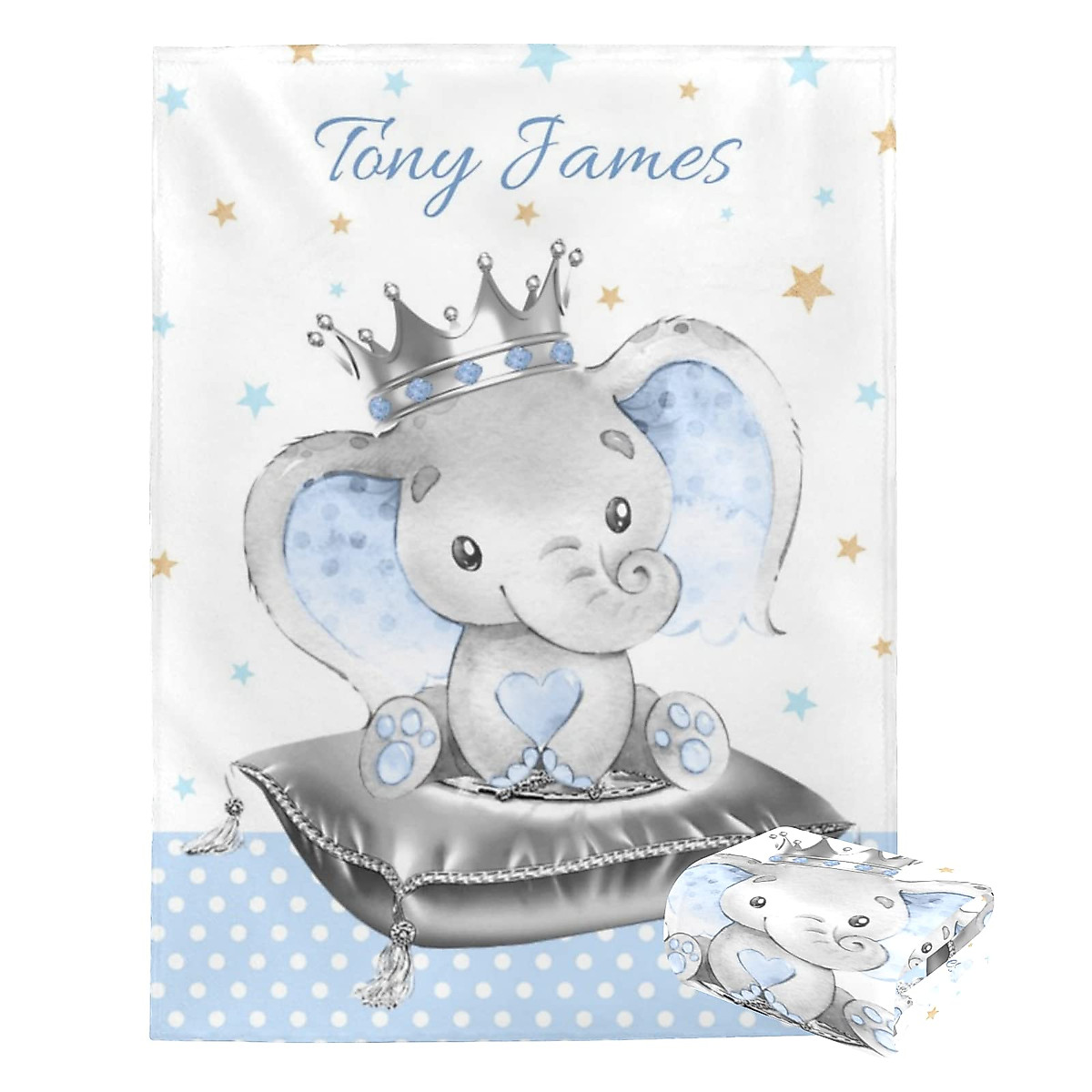 Personalized Baby Swaddle Blanket with Name,Custom Fleece Throw Kids Blanket,Baby Blanket for Girls/Boys with Elephant Decor,Newborn Gifts for Baby Shower/Toddler Bed.30x40