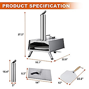 MAGIC FLAME Outdoor Pizza Ovens Wood Pellet Countertop Portable Pizza Oven + Pizza Stone Stainless Steel BBQ Cooking Grill for Backyard Patio Pizza Maker (For 12" Pizza, Stainless Steel)