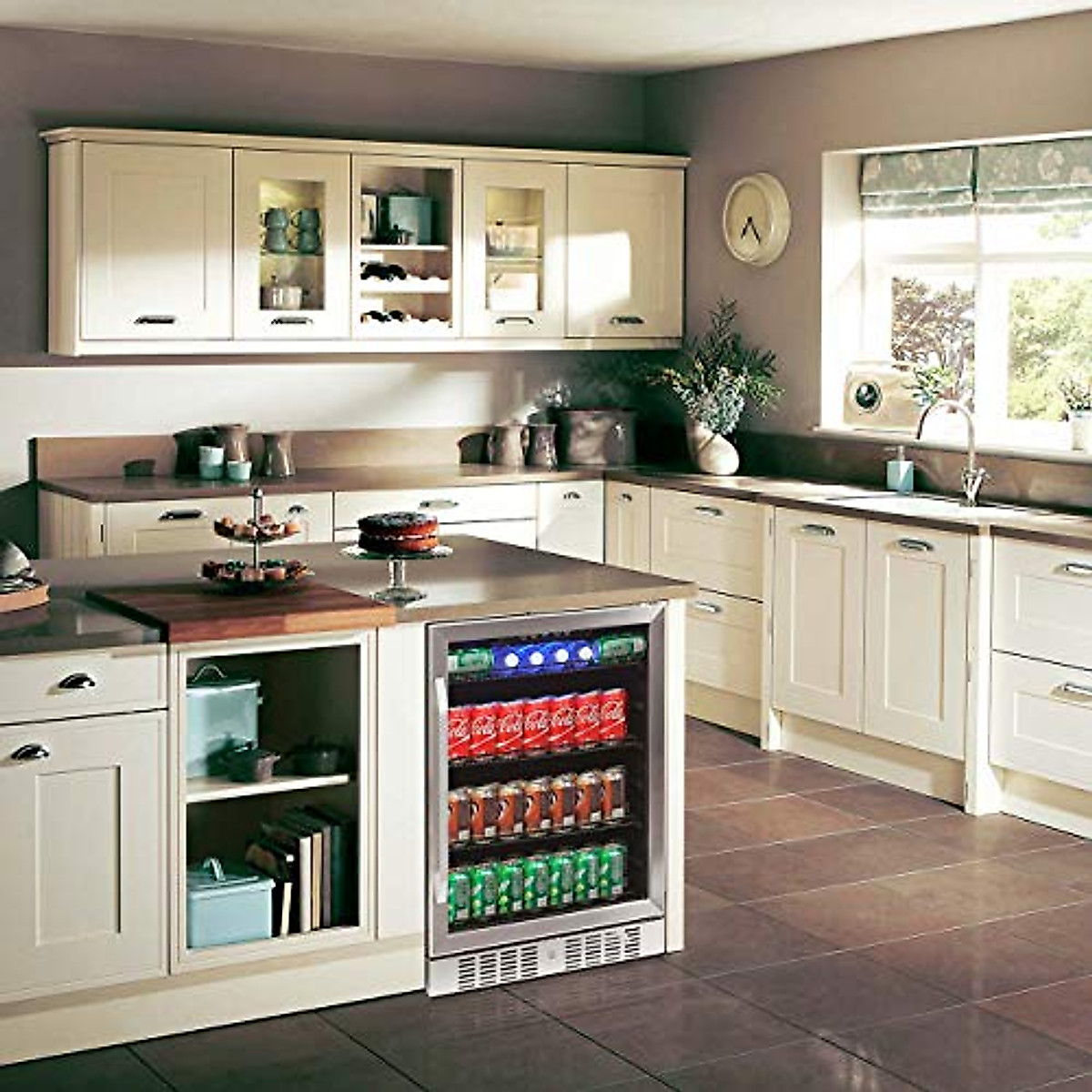 NewAir | 177 Can Beverage Cooler With Glass Door | Reversible Insulated Hinge Door Mini Fridge, Adjustable Shelves, Key Lock, Stainless Steel | Built-in, Freestanding, Under Counter Refrigerator