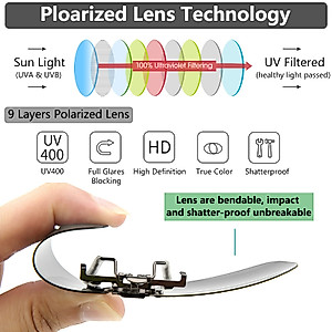 CAXMAN Polarized Clip On Sunglasses Over Prescription Glasses or Reading Glasses for Men Women Flip Up Rimless Rectangle Lens Cover Eyeglasses, Grey Lens, 60 * 42mm