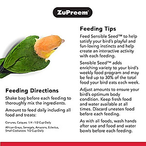 ZuPreem Sensible Seed Bird Food for Parrots & Conures - Premium Blend of Seeds, FruitBlend Pellets for Caiques, African Greys, Senegals, Amazons, Eclectus, Small Cockatoos (2 lb Bag)
