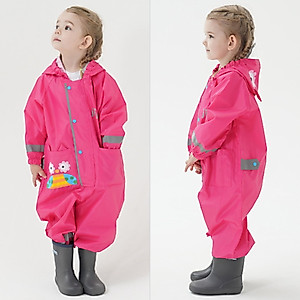 Kids Toddler Rain Suit for Boys Girls One Piece Hoodie Zipper Cute Cartoon Owl Waterproof Rain Jacket 7-9 Years XL Size