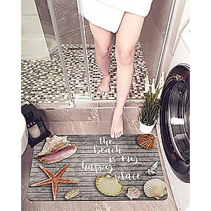 Gogobebe Super Absorbent Diatom Mud Mat Starfish Shell Conch on Vintage Wooden Planks Quick-Drying Thin Bath Mat Non-Slip Bathtub Mat Anti-Skid Rubber Bathroom Shower Mat 16x24in