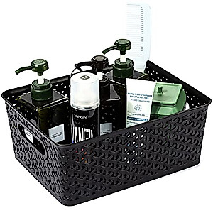 Eslite Plastic Storage Baskets,11.4X8.9X4.7",Pack of 4 (Black)