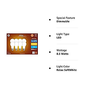 GE Relax 8-Pack 60 W Equivalent Dimmable Soft White A19 LED Light Fixture Light Bulbs