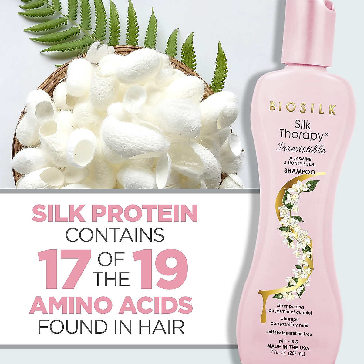 BioSilk Irresistible Collection Silk Therapy Shampoo, Cleanses & Removes Buildup, Jasmine & Honey Scent, Sulfate, Paraben, & Cruelty-Free, 7 Oz
