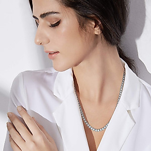 Tennis Necklace for Women and Men 18K Gold Plated Cubic Zirconia Chain, 4mm Round cut CZ Chain (3prong 16inch white gold plated)