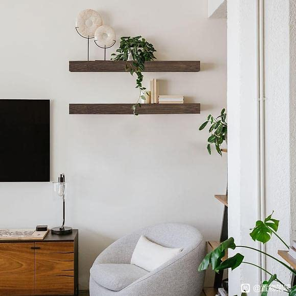 poemland Rustic Floating Shelves -24 inch Wood Wall Shelves for Living Room,Bedroom,Kitchen and Bathroom,Set of 2(24", Walnut Color)