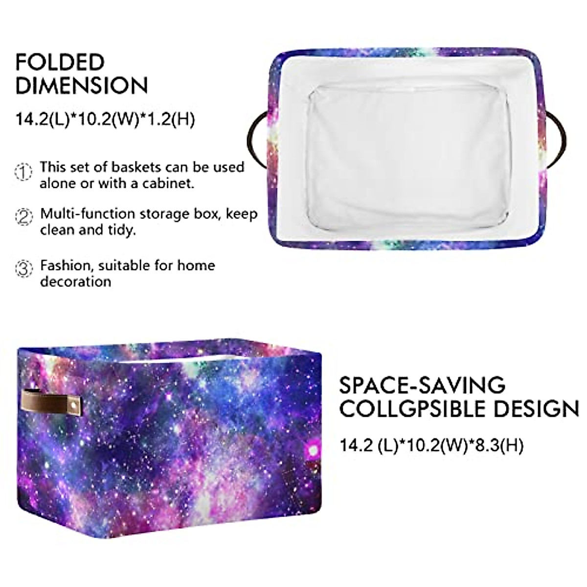 Galaxy Space Star Nebula Storage Bin Canvas Toys Storage Basket Bin Large Storage Cube Box Collapsible with Handles for Home Office Bedroom Closet Shelves,2 pcs