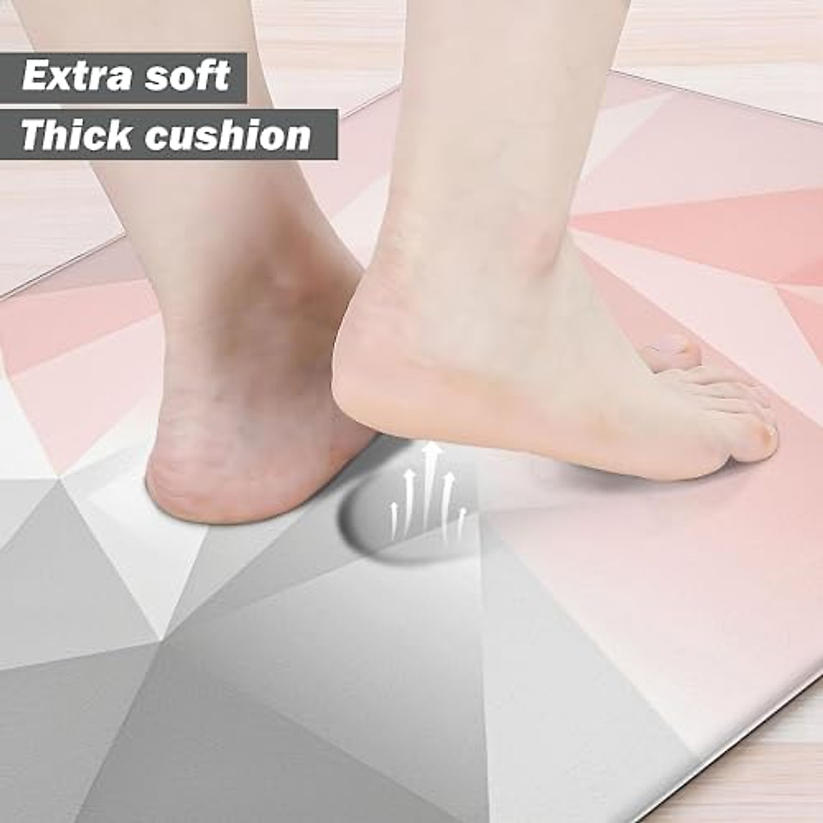 chiinvent Pink Kitchen Rug Set of 2, Anti-Fatigue Pink and Grey Marble Kitchen Mat, Non-Slip Waterproof Comfort Standing PVC Kitchen Mats for Floor, Memory Foam Cushioned Rugs,17.3"x28"+17.3"x47"