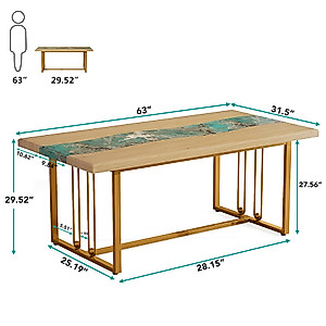 Tribesigns 63 Inches Conference Table with Amazonian Green Faux Marble & Light Brown Finish, Modern 5FT Meeting Tables with Stylish Metal Legs, Rectangular Business Seminar Training Table