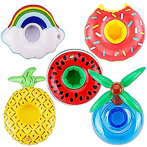 E-TING 5PCS Swim Ring Summer Fun Swimming Pool Float Raft Lilo Lifebuoy for 11.5 inch Dolls Toys Inflatable Floating Drink Holders