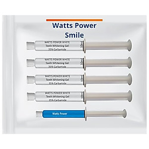 Watts Power 35% Dual Action Teeth Whitening Gels Huge 10ml - 4 Huge 10ml Gels Plus Aftercare Gel - Optimized OTC Dual Action for Surface and Deep Stains for Quick Results - Made in The USA - Kosher