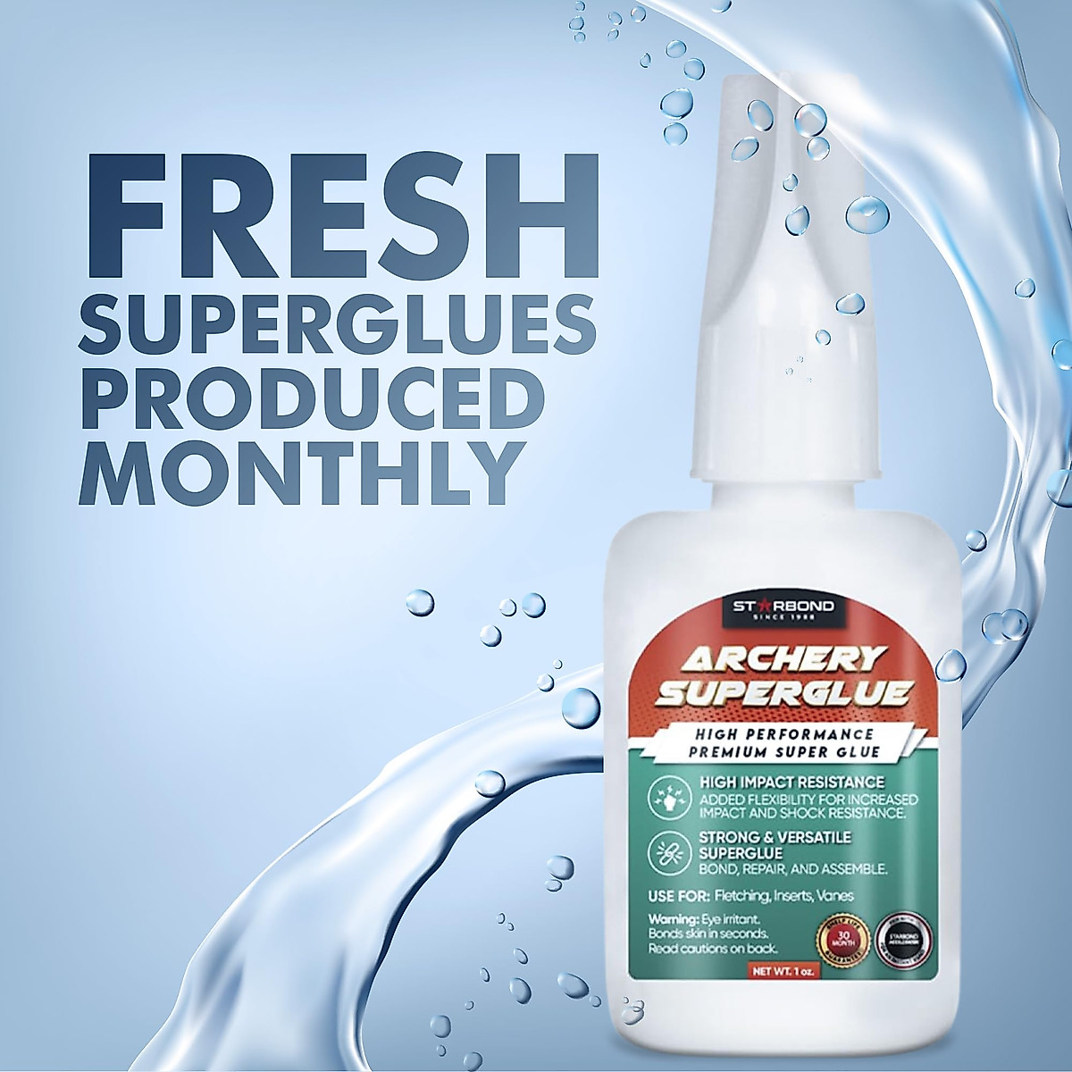 Starbond 1 oz. Premium Archery Fletching Super Glue (Less Brittle, High Impact Resistance), Includes Instant-Dry Activator for Archery Fletching, Arrow Inserts, and Precision Repairs