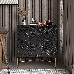 Clihome Modern Accent Cabinet, 2 Door Storage Cabinet Wood with Adjustable Shelf, Vintage Wooden Cabinet for Living Room Hallway Bedroom, Black