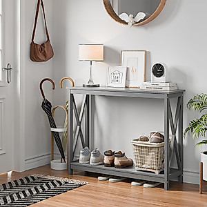 ZENY Console Table, Entryway Table, Narrow Sofa Table with 2-Tier Shelves, Entrance Table for Living Room, Entryway, Hallway, Foyer (Grey)