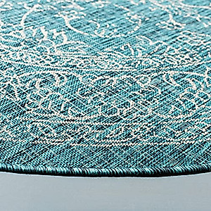 SAFAVIEH Courtyard Collection Area Rug - 6'7" Round, Turquoise, Non-Shedding & Easy Care, Indoor/Outdoor & Washable-Ideal for Patio, Backyard, Mudroom (CY8680-37221)