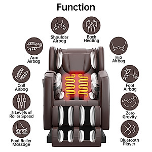 SMAGREHO 2024 New Massage Chair, Zero Gravity and Full Body Airbags Massage, 6 Auto Modes, 8 Fixed-Point Massage Rollers and Waist Heating (Brown)