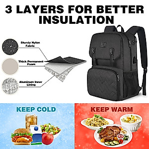 Lunch Backpack for Women, Insulated Cooler Work Laptop Backpacks with USB Charging Port, Waterproof Travel Computer Bag School Lunchbox Daypack College Bookbag Gift for Men Fits 15.6 Inch Notebook