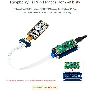 2.13inch Flexible E-Paper Module for Raspberry Pi Pico, 212×104 Pixels Black/White E-Ink Display SPI Interface Support Partial Refresh Low Power, Wide Viewing Angle