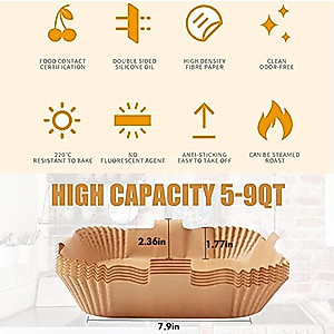 100 Pcs Air Fryer Disposable Paper Liner Square Large Air Fryer Liners Filters for Oil-proof, Water-proof, Food Grade Parchment 8.0 Inch