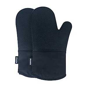 Honla Silicone Oven Mitts,Heat Resistant to 500 F,1 Pair of Non Slip Kitchen Oven Gloves for Cooking,Baking,Grilling,Barbecue Potholders,Black