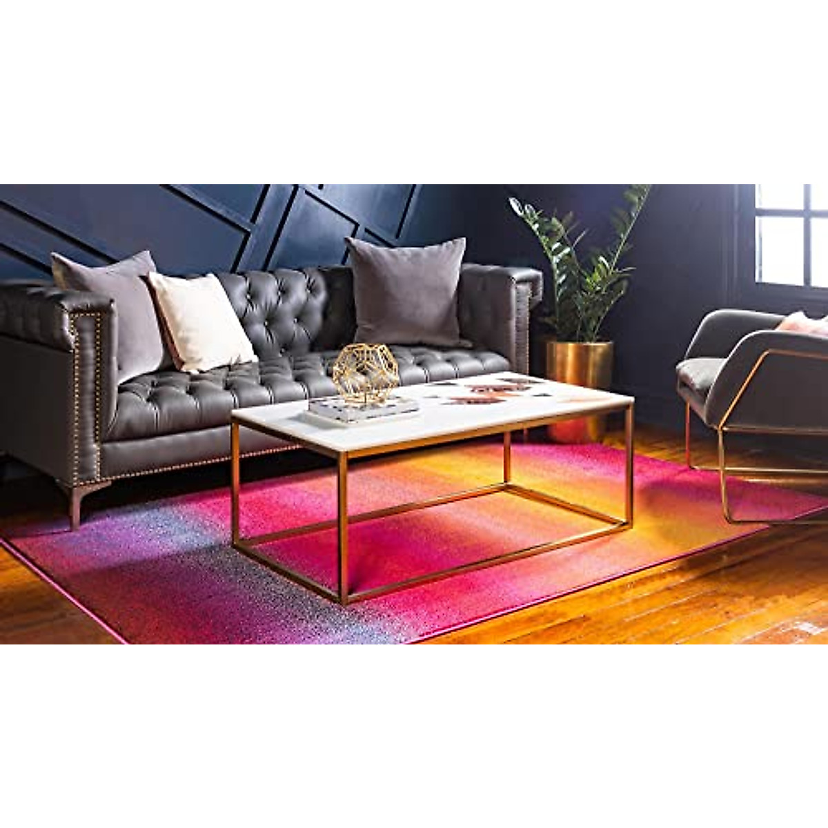 Unique Loom Estrella Collection, Gradient, Sunset, Abstract, Bright Colors Area Rug, 7 x 10 ft, Pink/Gold