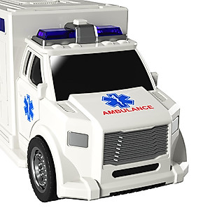Emergency Vehicle Toy Playsets 4 Pack, Toddler Trucks Rescue Toys for Boys Age 3-5, Ambulance Car Fire Truck Play Police Car Helicopter with Light and Sound Christmas Birthday Gifts for Boys Girls