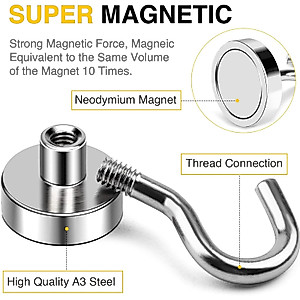 DIYMAG Magnetic Hooks, 25lbs+ heavy duty for hanging, super strong magnet hooks for cruise cabin, refrigerator,classroom,magnetic metal hooks for grill (Sliver,pack of 20)