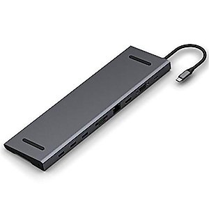 ZPLJ High-Speed USB C Hub 10 in 1 with HDMI 4K VGA LAN 3 USB 3.0 Ports PD Charging Audio Support SD/TF Card Type C Adapter Compatible USB Hub Adapter Portable (Color : Gray, Size : 280x85x17mm)