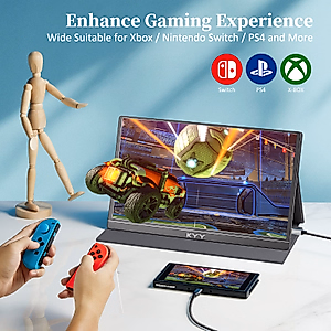 KYY Portable Monitor 15.6inch FHD 1080P USB-C Laptop HDMI Gaming Monitor w/Premium Smart Cover & Dual Speakers, External HDR Computer Display for PC MAC Phone Xbox PS4 Switch