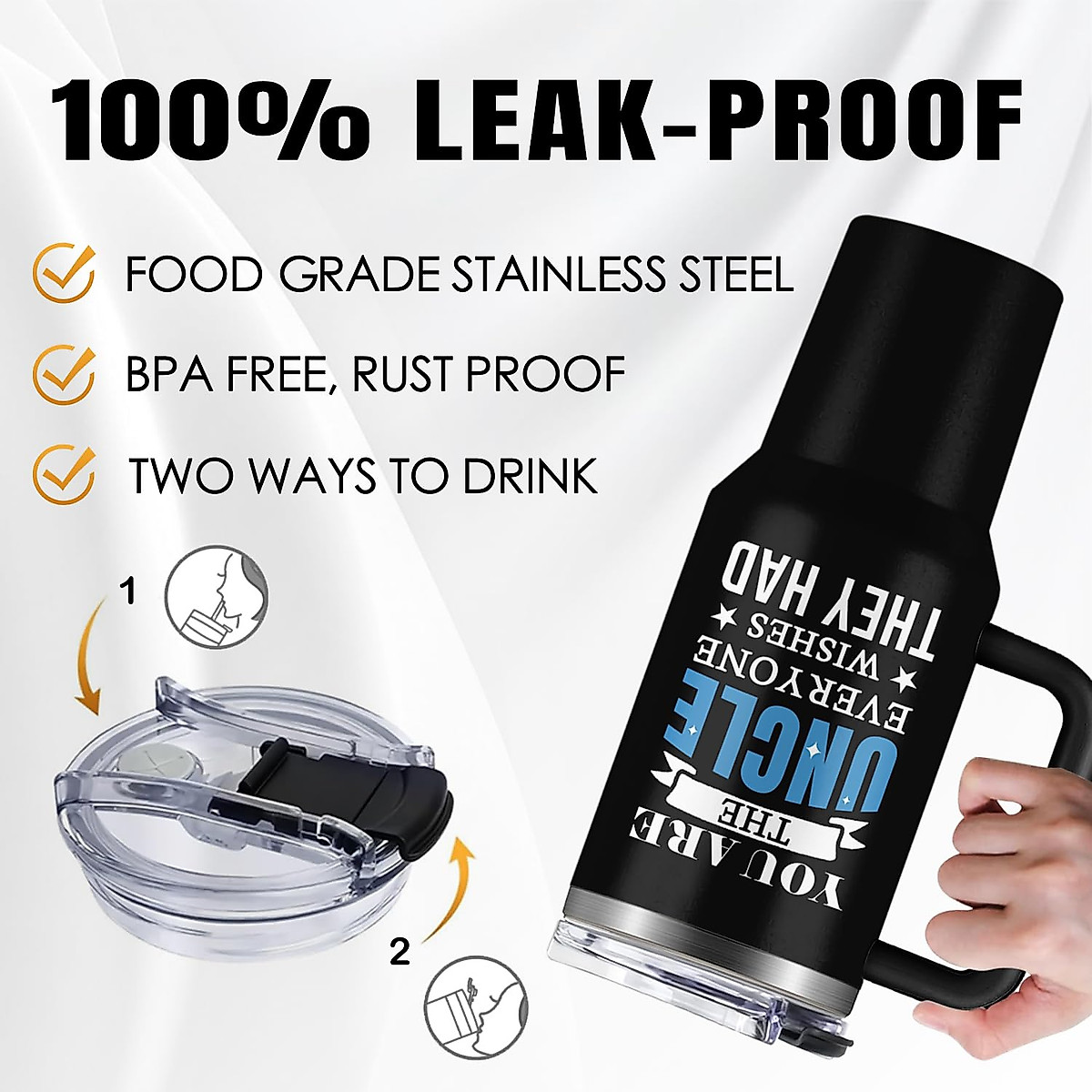 NIAXAUYT Gifts for Uncle, Uncle Tumbler 40oz With Handle, Uncle Gifts From Niece Nephew, Funny Uncle Gifts for Father's Day Birthday Christmas, Best Uncle Gifts for New Uncle Funcle Coffee Mug